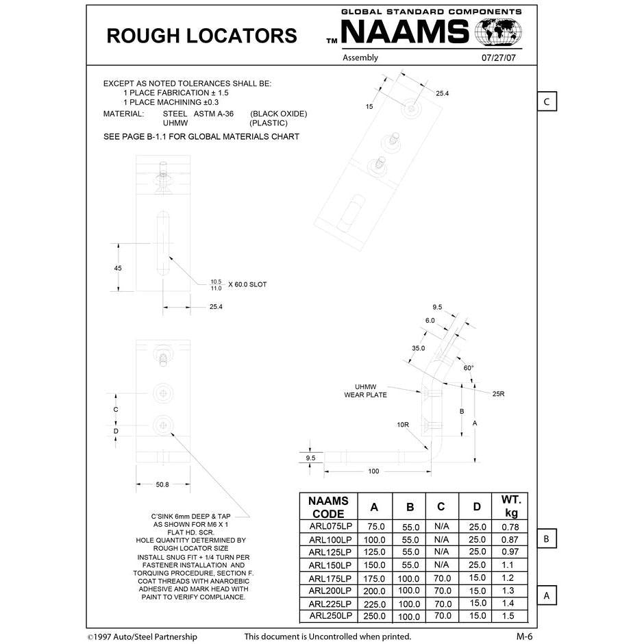NAAMS Rough Locator ARL225LP L-Shape Outside Bend with UHMW – Freer Tool and Supply