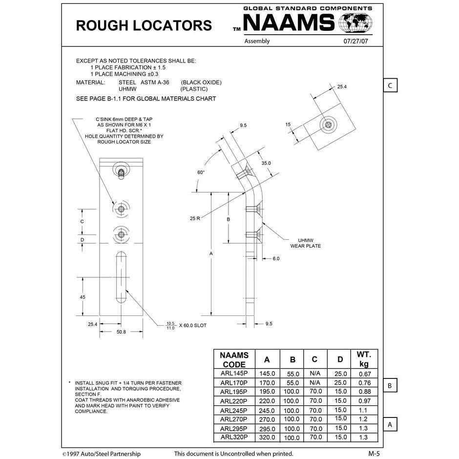NAAMS Rough Locator ARL295P I-Shape with UHMW – Freer Tool and Supply