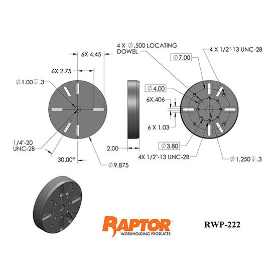 Raptor RWP-222 Aluminum Universal Adapter 9.875" Diameter, 2.00" Heigh ...