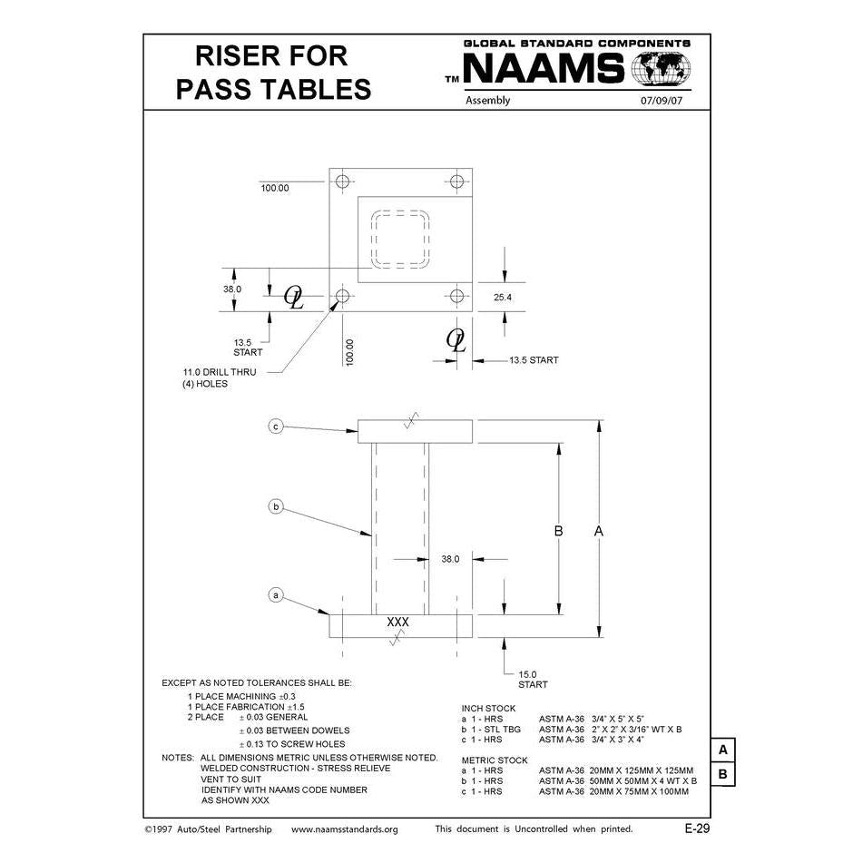 NAAMS Pass Table Riser ART140 – Freer Tool and Supply